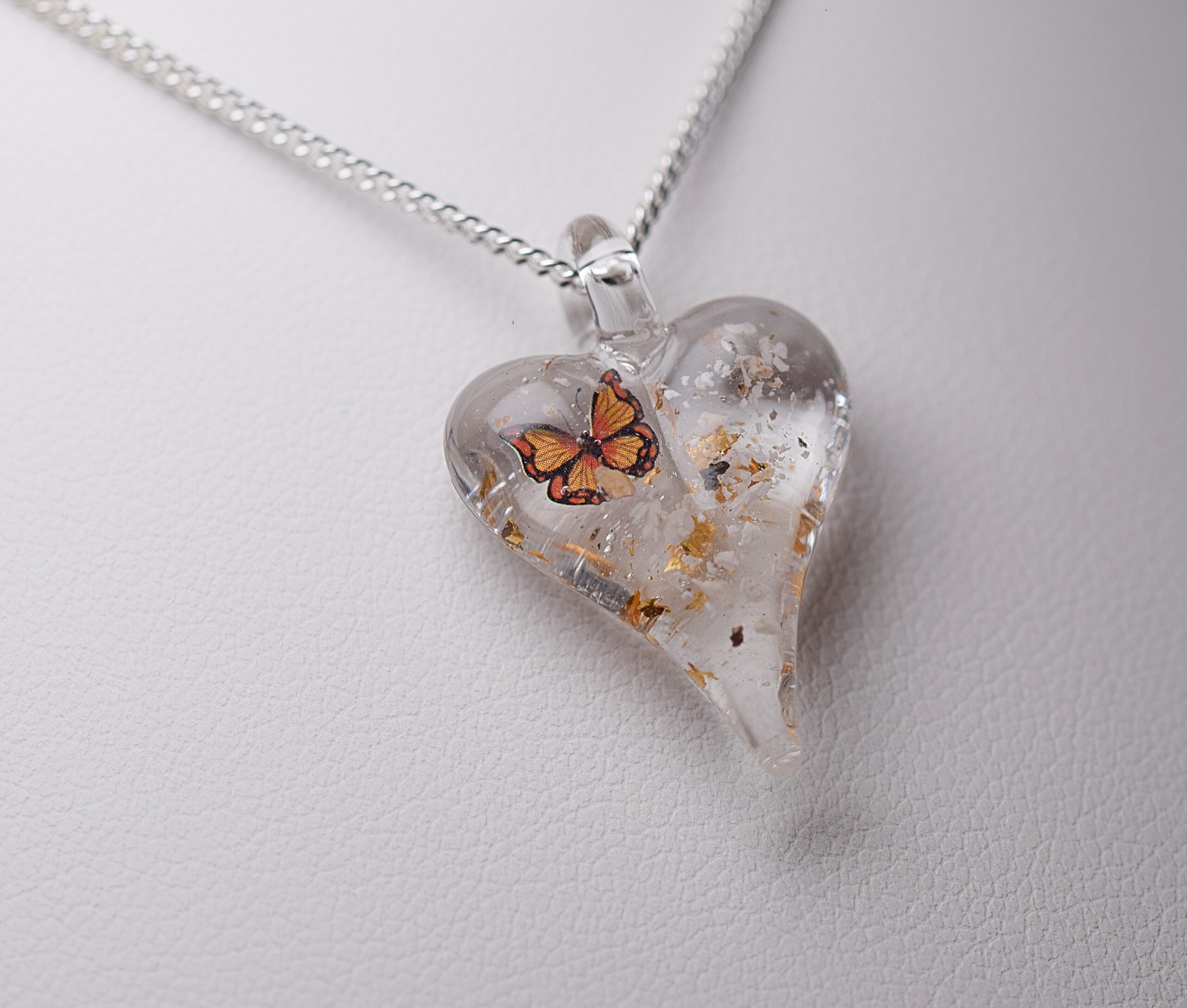 Cremation Ashes & Memorial Heart Butterfly Necklace - Amulet of Ashes